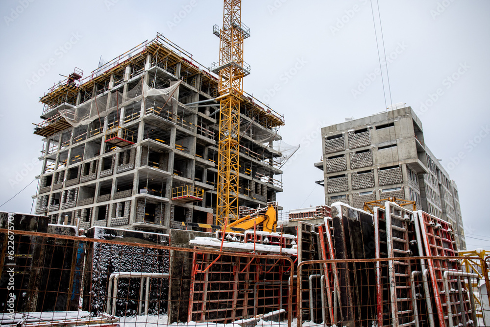 Side view of construction through the floors of new multi-story ...