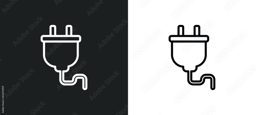 basic plug outline icon in white and black colors. basic plug flat ...