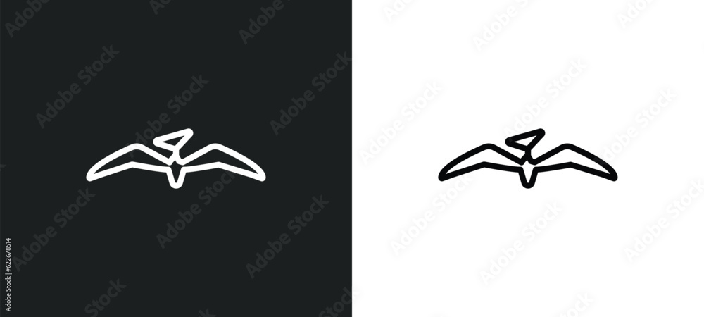 pterodactyl outline icon in white and black colors. pterodactyl flat vector icon from stone age ...