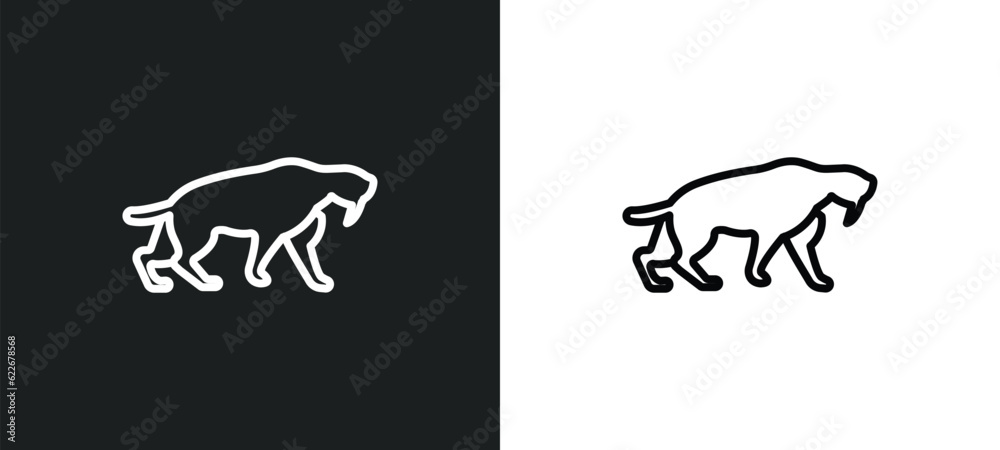 saber toothed tiger outline icon in white and black colors. saber ...