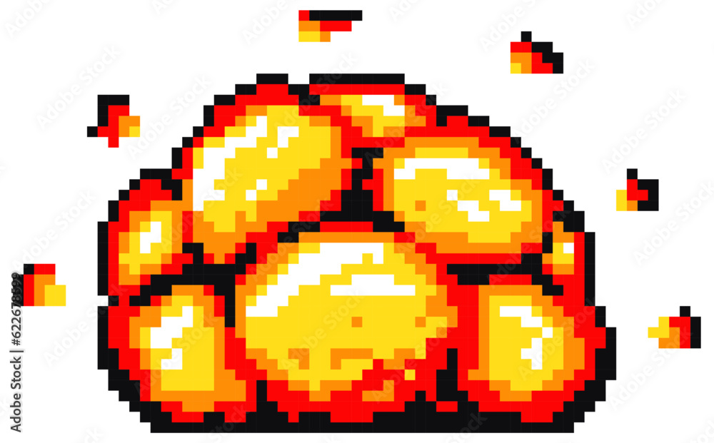Bang explosion pixel art game style retro illustration. Big orange ...