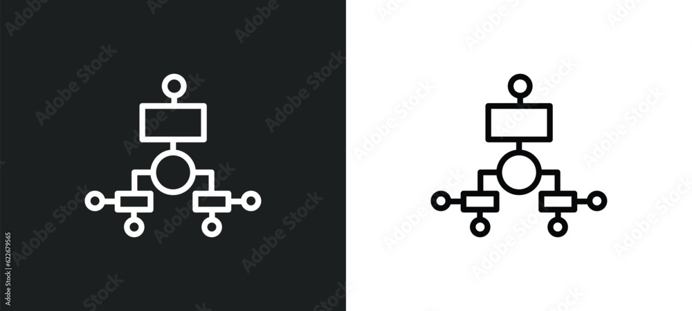 flowchart outline icon in white and black colors. flowchart flat vector ...