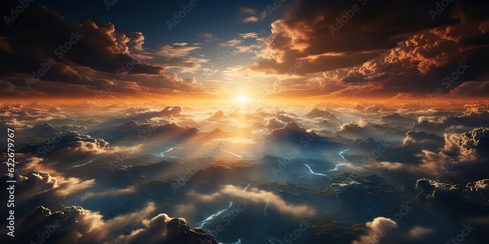 AI Generated. AI Generative. Air drone aerial view cloudscape landscape ...