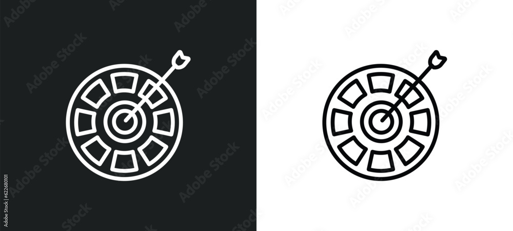 dartboard and dart outline icon in white and black colors. dartboard ...