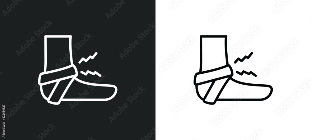 sprained ankle outline icon in white and black colors. sprained ankle ...