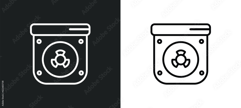 radioactive elements outline icon in white and black colors ...