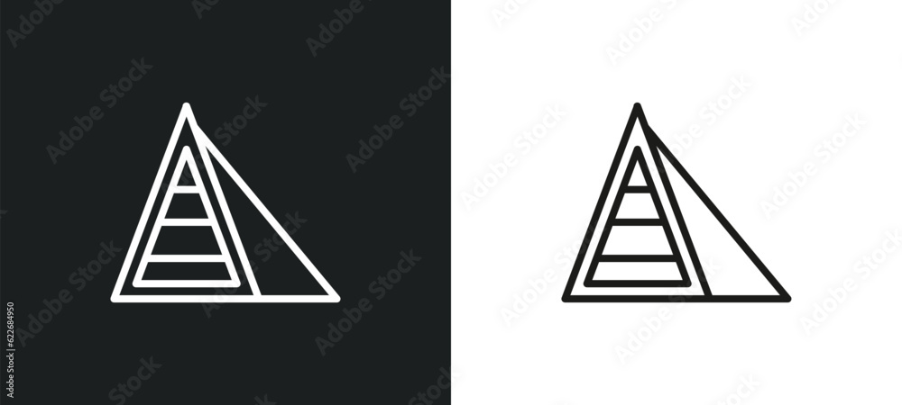 triangular pyramid from top view outline icon in white and black colors ...