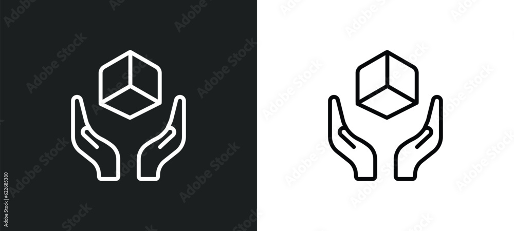 handle with care outline icon in white and black colors. handle with ...