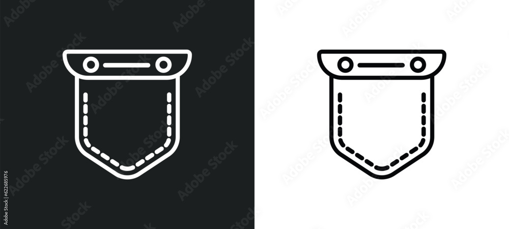 pocket outline icon in white and black colors. pocket flat vector icon ...