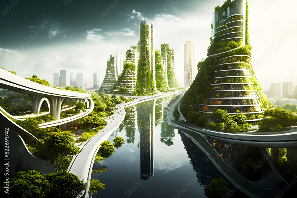 ภาพประกอบสต็อก Sustainable Infrastructure In The Future Generative Ai