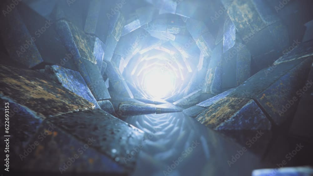 Rotating stone blocks with glowing magical gate. Gateway to heaven ...