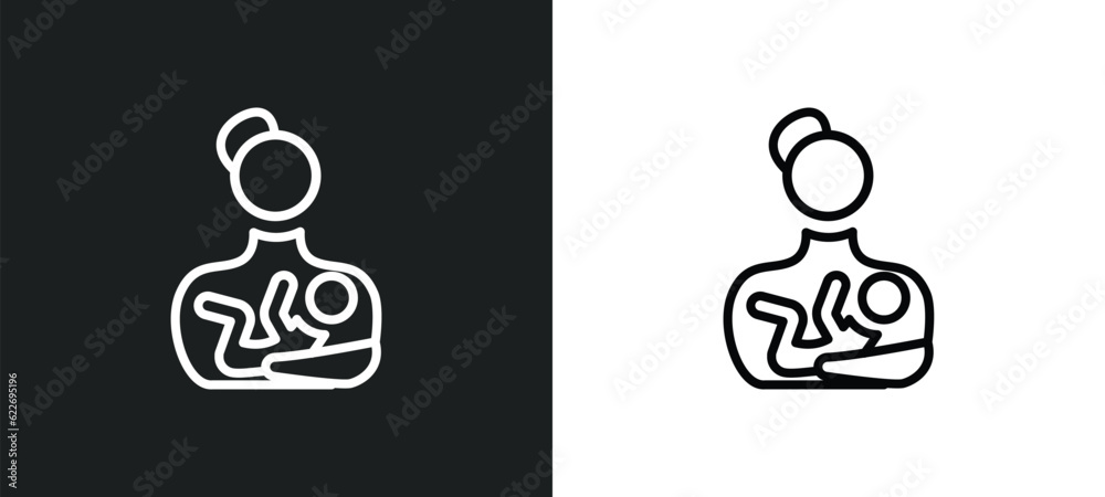 breastfeeding outline icon in white and black colors. breastfeeding ...