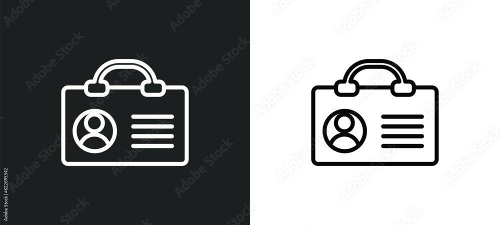 identification pass outline icon in white and black colors ...