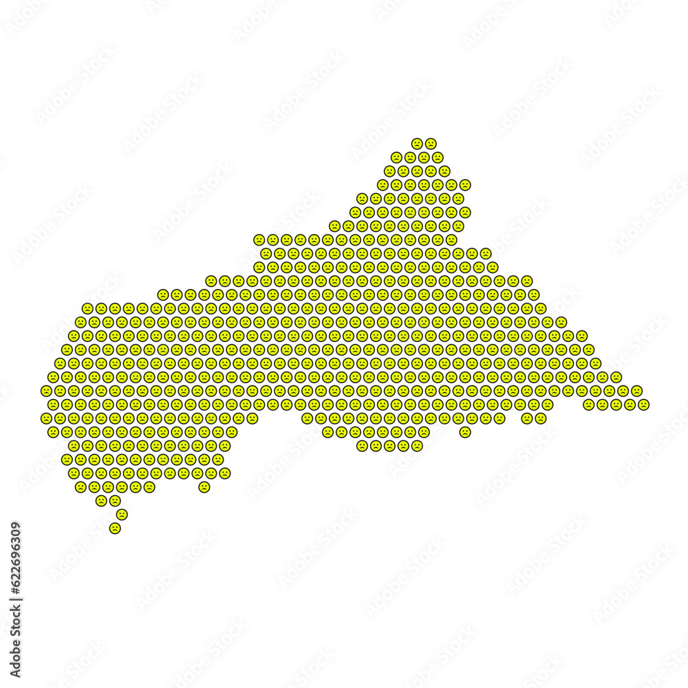 Map of the country of Central African Republic with a sad smiley ...