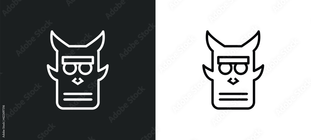 japanese demon outline icon in white and black colors. japanese demon ...