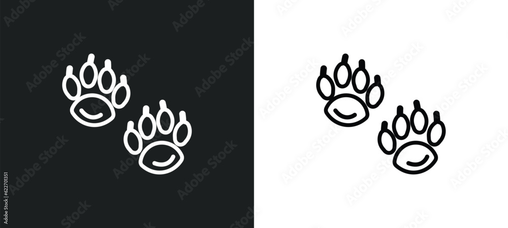 four toe footprint outline icon in white and black colors. four toe ...