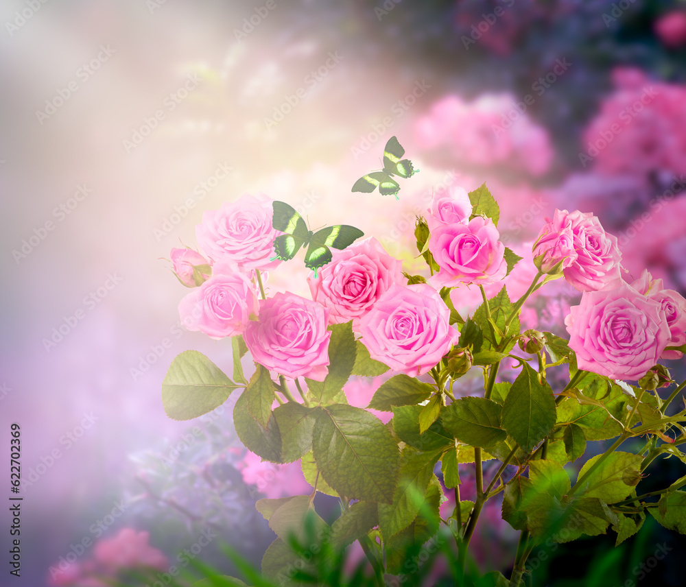 Fantasy Roses flowers bush grows in enchanted fairy tale dreamy garden ...