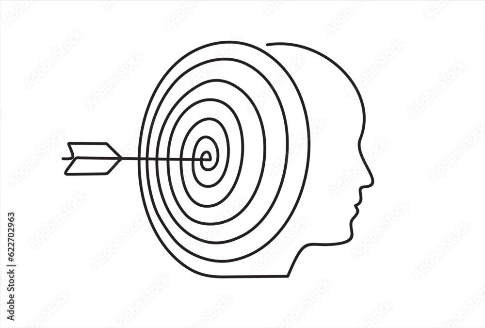 Goal, Target, Aim, Focus Line Icon. Objective-Focused Human Head Linear ...