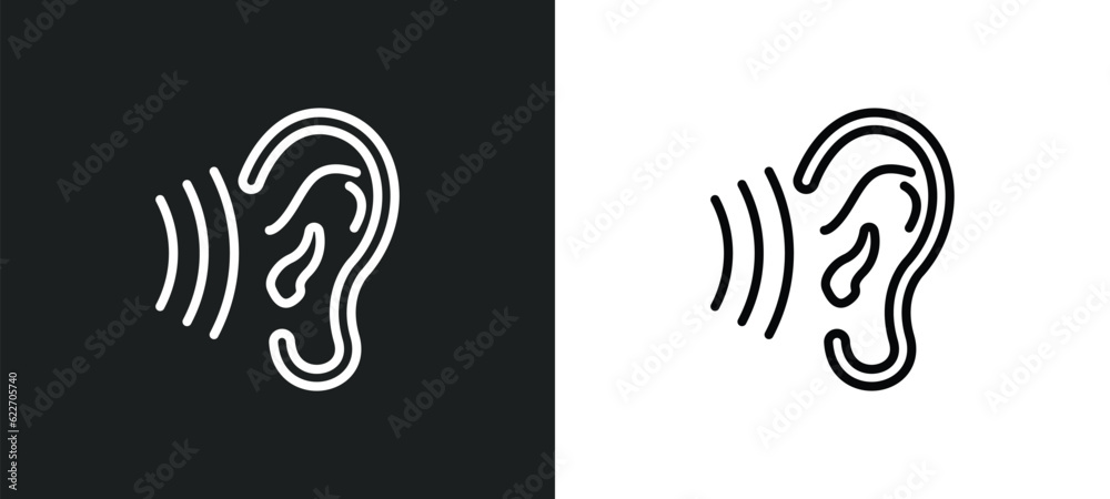 ear outline icon in white and black colors. ear flat vector icon from ...