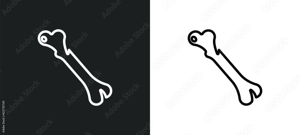 femur outline icon in white and black colors. femur flat vector icon ...