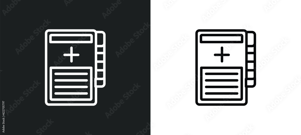 medical records outline icon in white and black colors. medical records ...