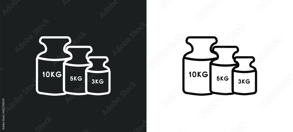 old weights outline icon in white and black colors. old weights flat ...