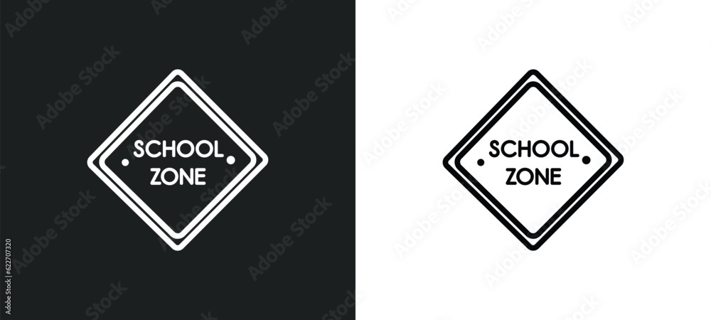 school zone outline icon in white and black colors. school zone flat ...