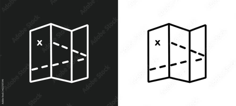 treasure map with x outline icon in white and black colors. treasure ...