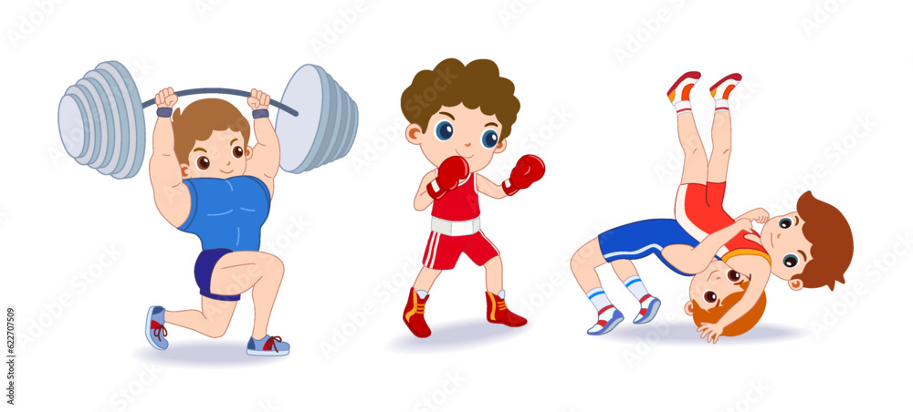 Happy children playing sport game, doing physical exercise. Training ...