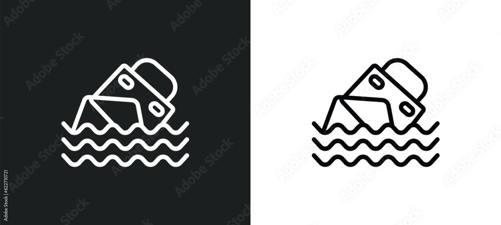 sinking outline icon in white and black colors. sinking flat vector ...