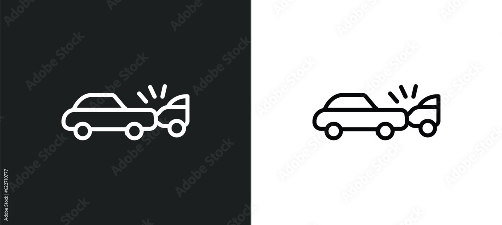 rear end collision outline icon in white and black colors. rear end collision flat vector icon ...