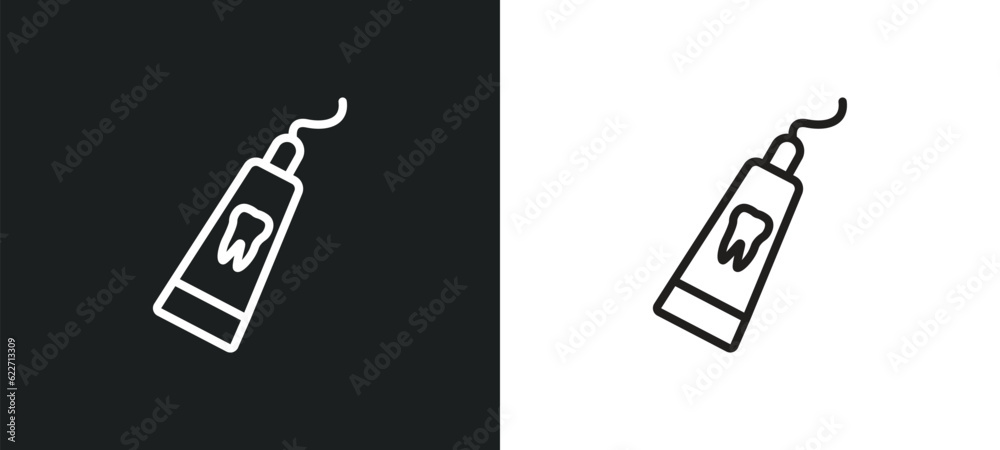 tooth paste outline icon in white and black colors. tooth paste flat ...