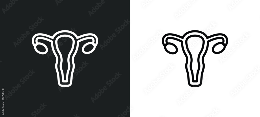 Vetor de human uterus outline icon in white and black colors. human ...