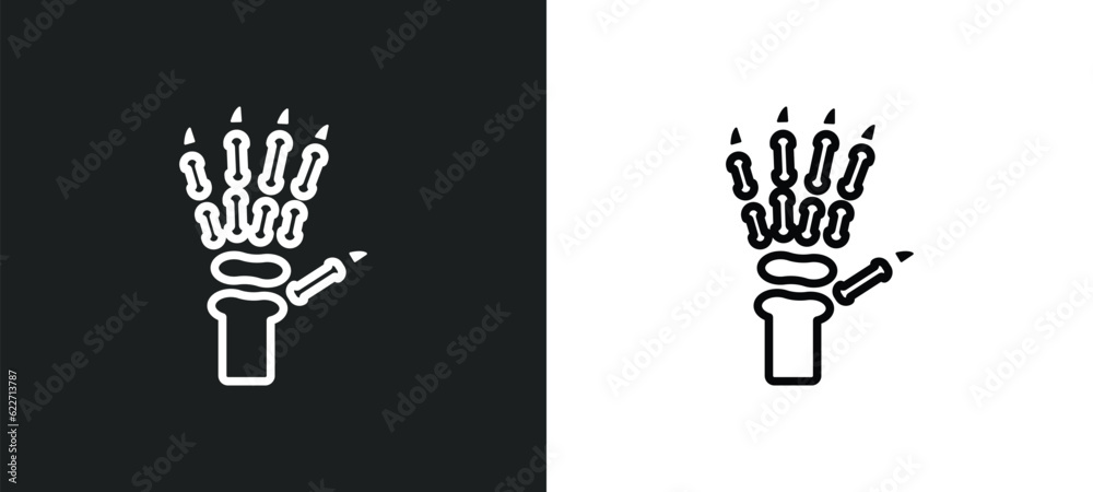 human hand bones outline icon in white and black colors. human hand ...