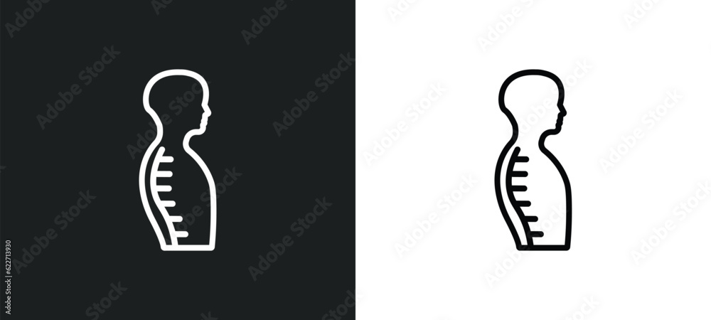 column inside a male human body in side view outline icon in white and ...