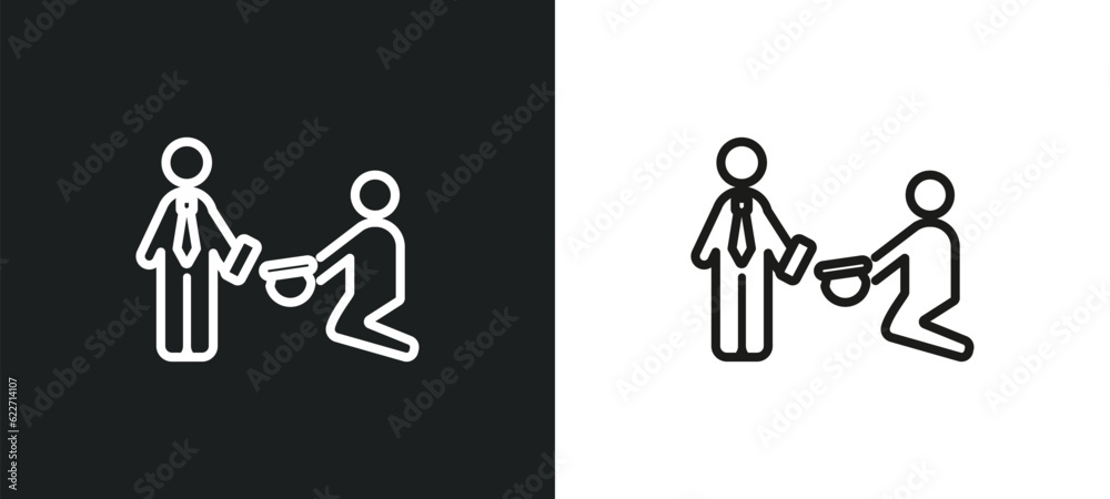 begging outline icon in white and black colors. begging flat vector ...