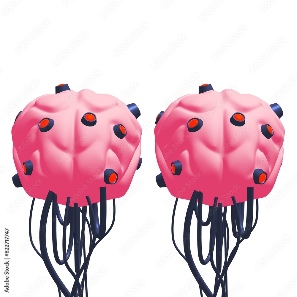 Cyber brain wired neural network. Robotic eternal organ. Cyborg brain ...