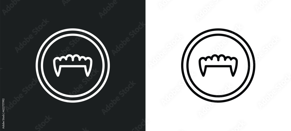 vampire teeth outline icon in white and black colors. vampire teeth ...