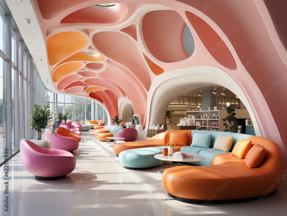 Lounge area design with an organic design concept, abstract and full of ...