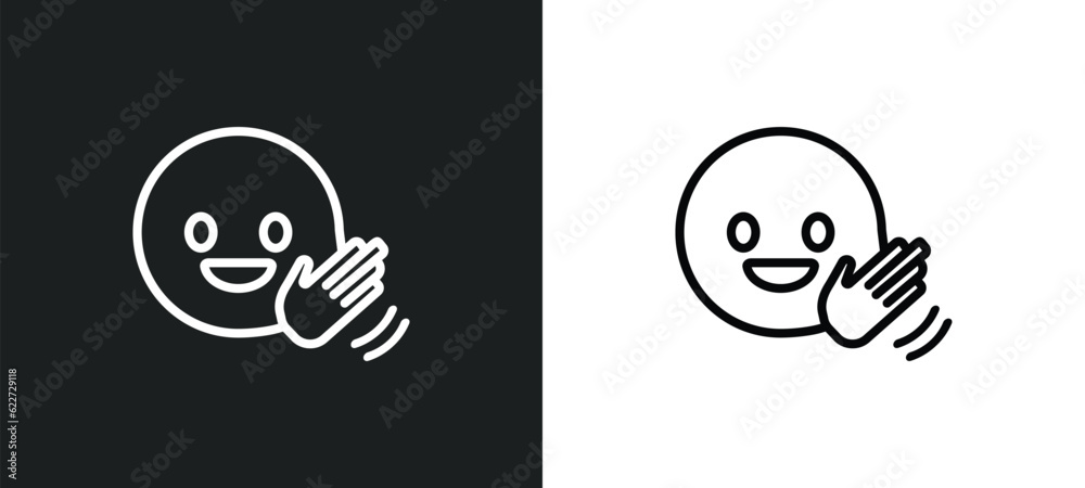 hello emoji outline icon in white and black colors. hello emoji flat ...
