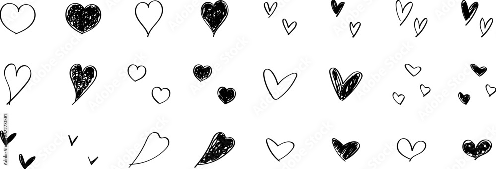 Cute hand drawn heart illustration set on a white background.. Vector ...