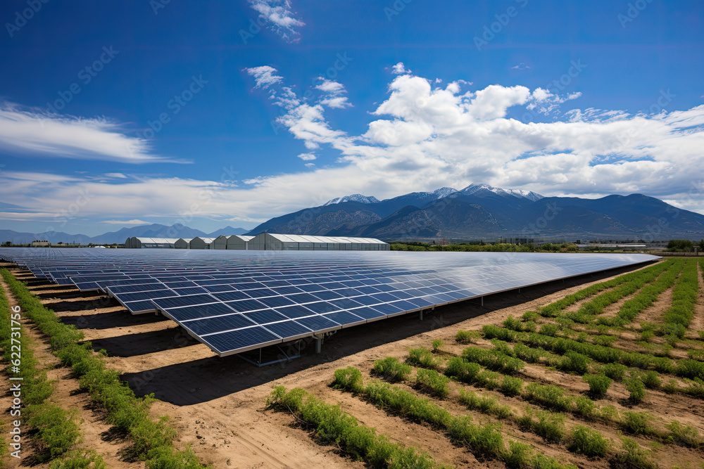 Große Fotovoltaikanlagen auf dem Feld, Large photovoltaic systems on ...