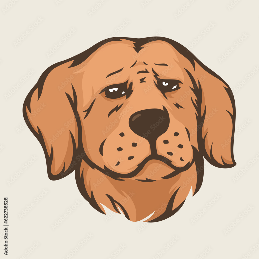 vector illustration of the face of a cartoon dog with a sad expression ...