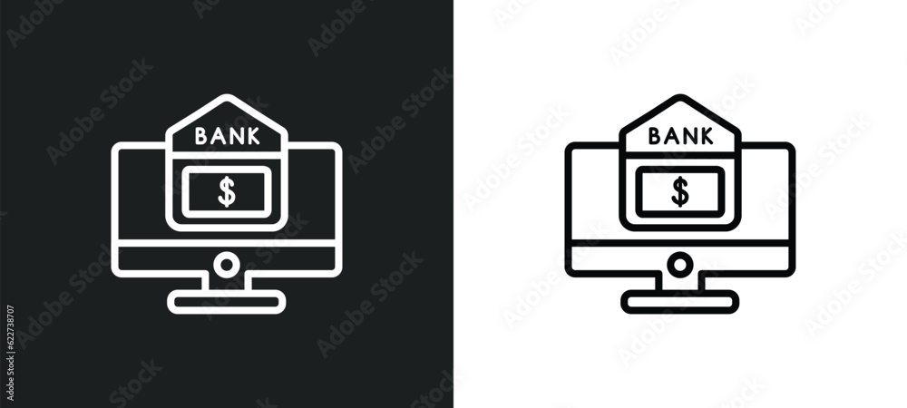 banking outline icon in white and black colors. banking flat vector ...