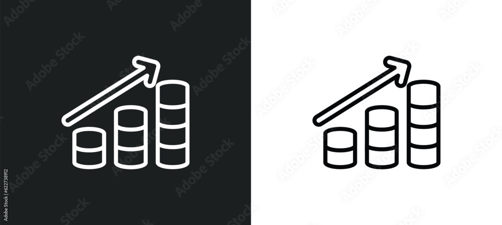 bar chart outline icon in white and black colors. bar chart flat vector ...