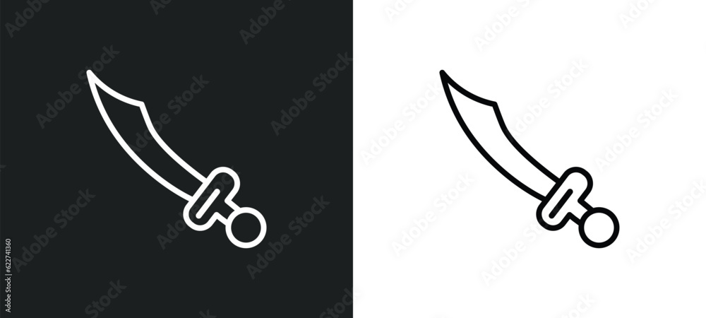 scimitar outline icon in white and black colors. scimitar flat vector ...