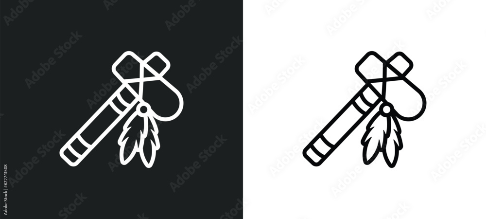 native american tomahawk outline icon in white and black colors. native american tomahawk flat ...
