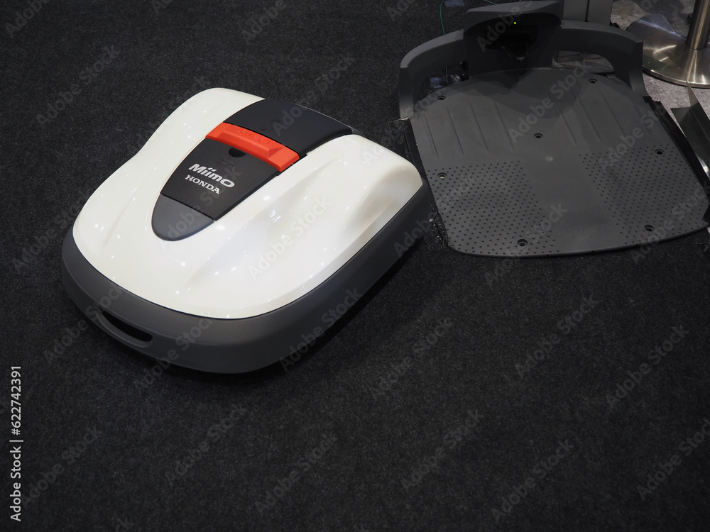 TOKYO, JAPAN - July 12, 2023: A moving Honda Miimo robot lawn mower by ...