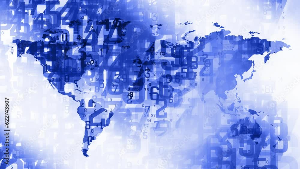 Animated world map a digital representation of global numbers and data. Digital infographic ...