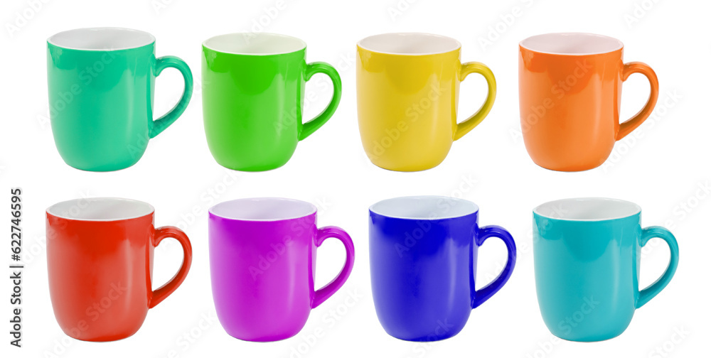 Mockup set of clean colorful coffee mugs with handle isolated on white ...